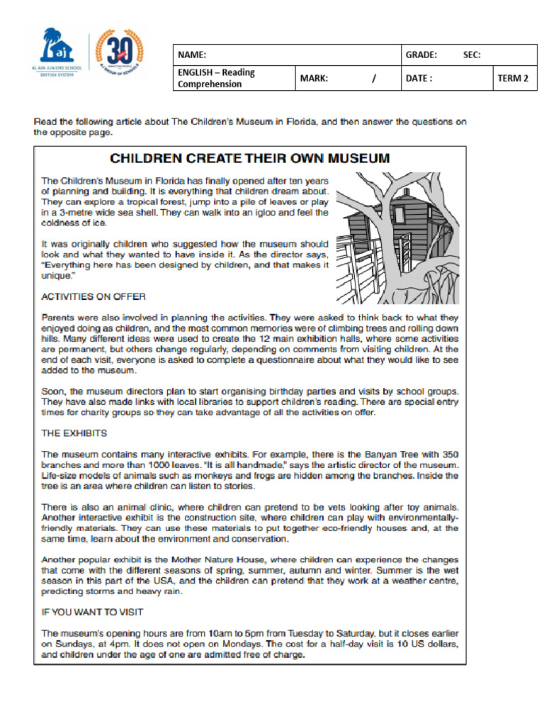 Reading Comprehension Worksheet Without MS Children Make Their Own ...