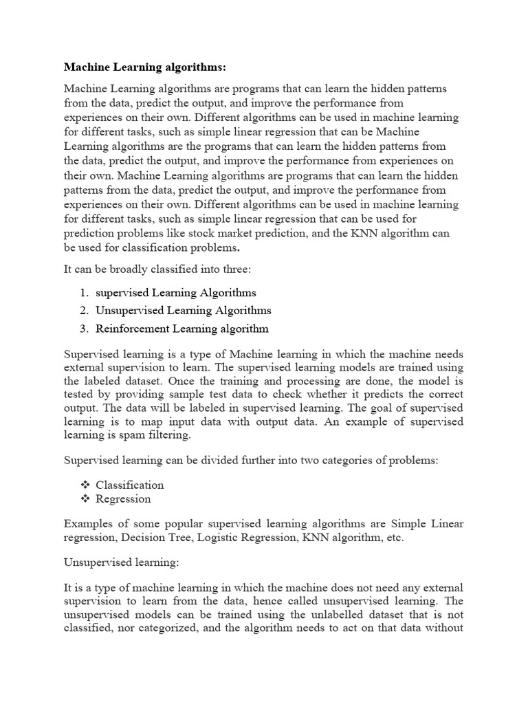 Machine Learning Algorithms | PDF | Machine Learning | Statistical ...