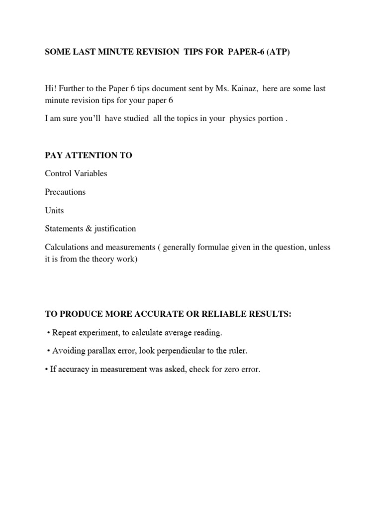 IGCSE Phyiscs P6 ATP Tips | PDF | Pendulum | Measurement