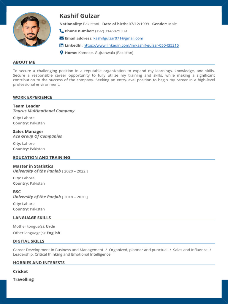 CV - Kashif Gulzar GG | PDF | Career & Growth