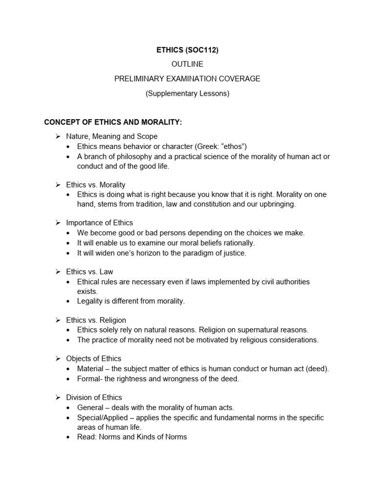 Ethics Outline | PDF | Morality | Conscience