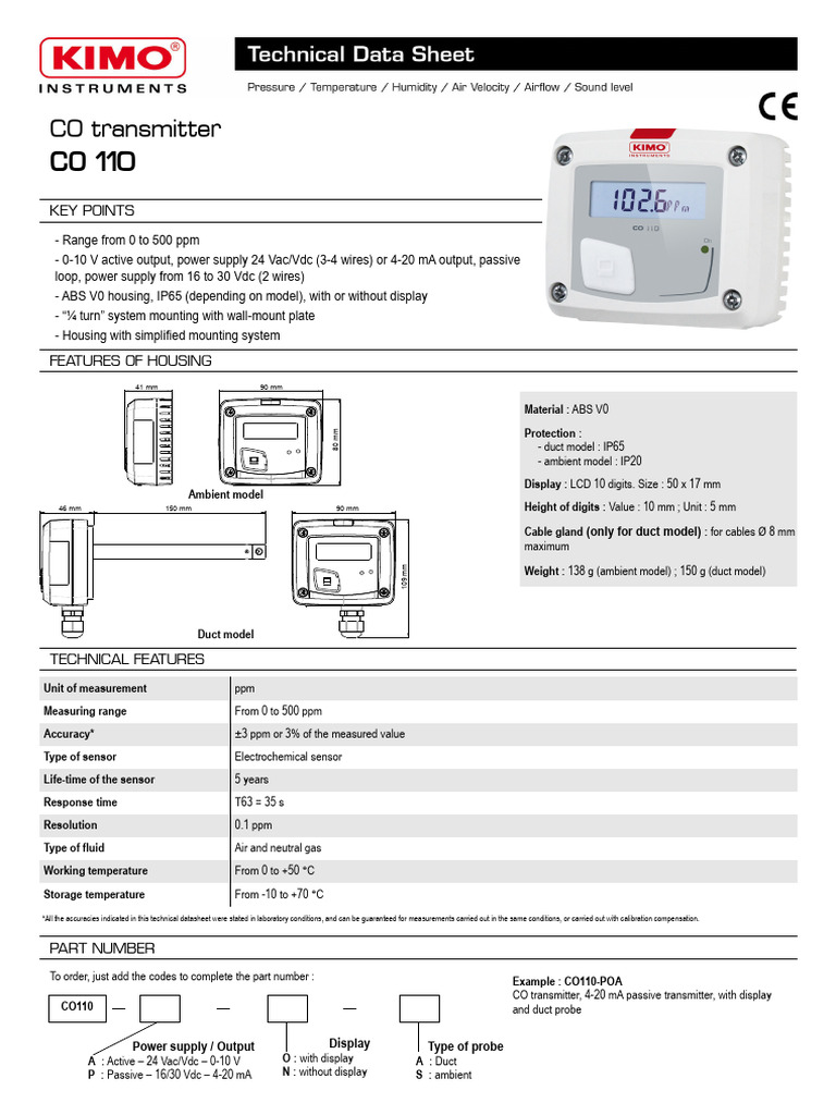 Co Sensor Transmitter Carbon Monoxide Co110 | PDF | Power Supply ...