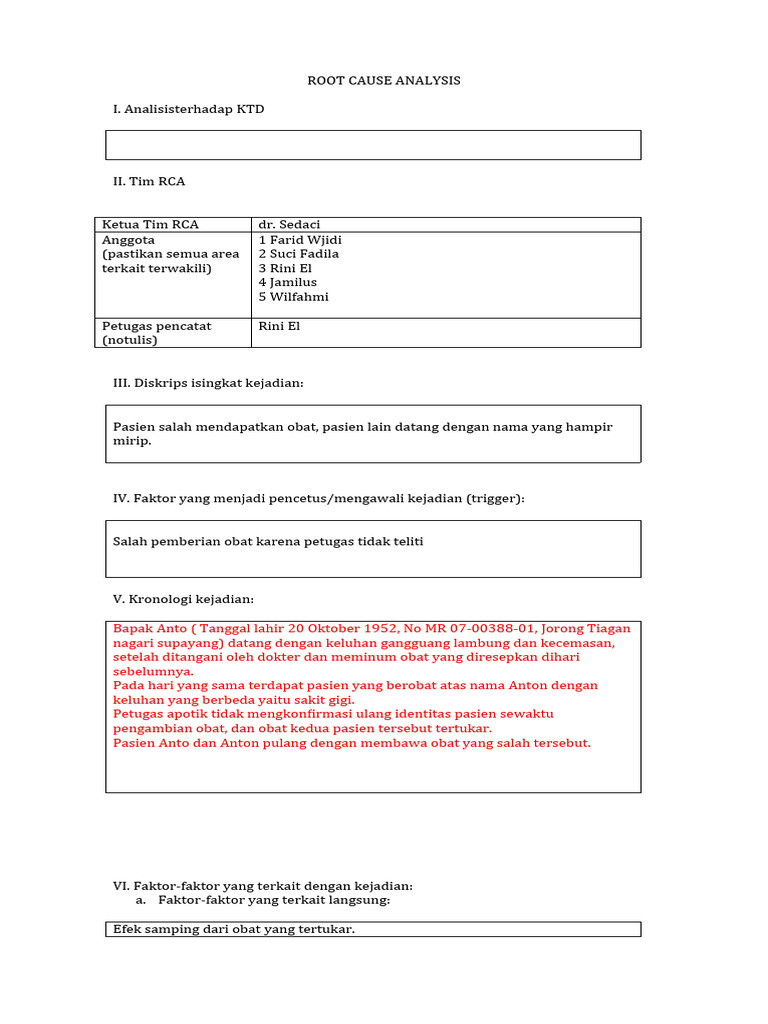 Contoh Form Fmea Dan Rca | PDF