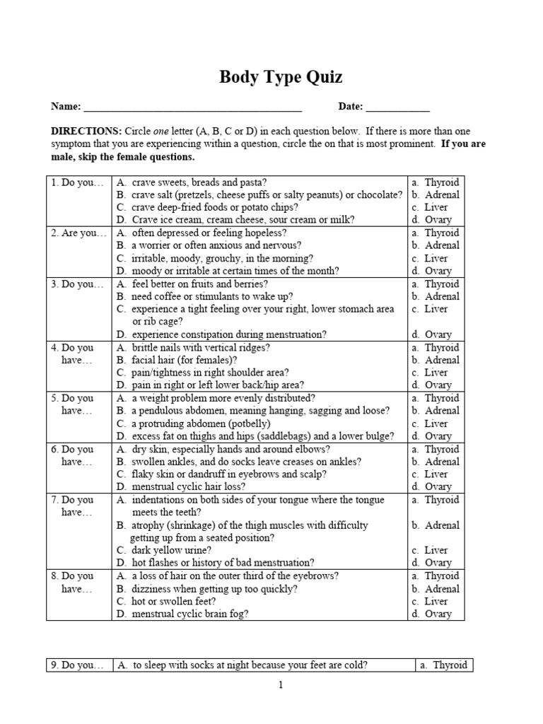 Body Type Quiz Pdf
