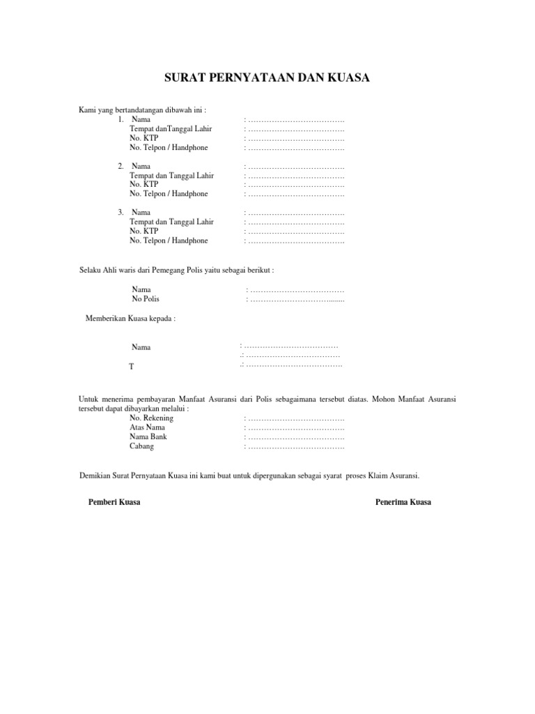 Formulir Surat Pernyataan Dan Kuasa | PDF