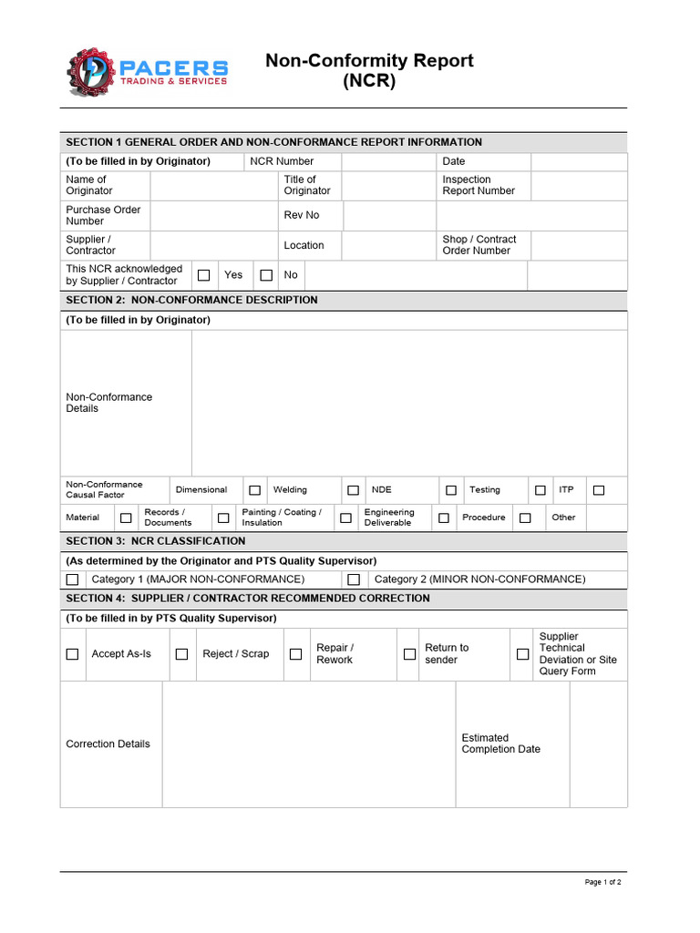 E9. Non-Conformity Report NCR | PDF | Business Process | Business
