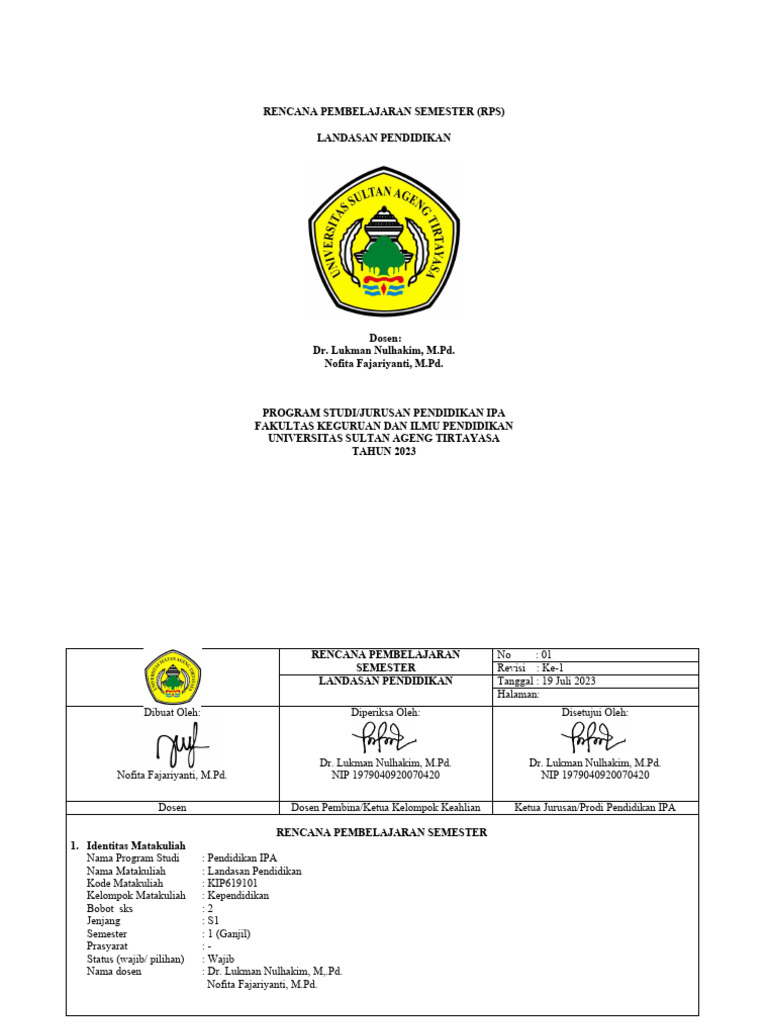 Kip619101 RPS Landasan Pendidikan | PDF | Karier & Perkembangan | Sains & Matematika