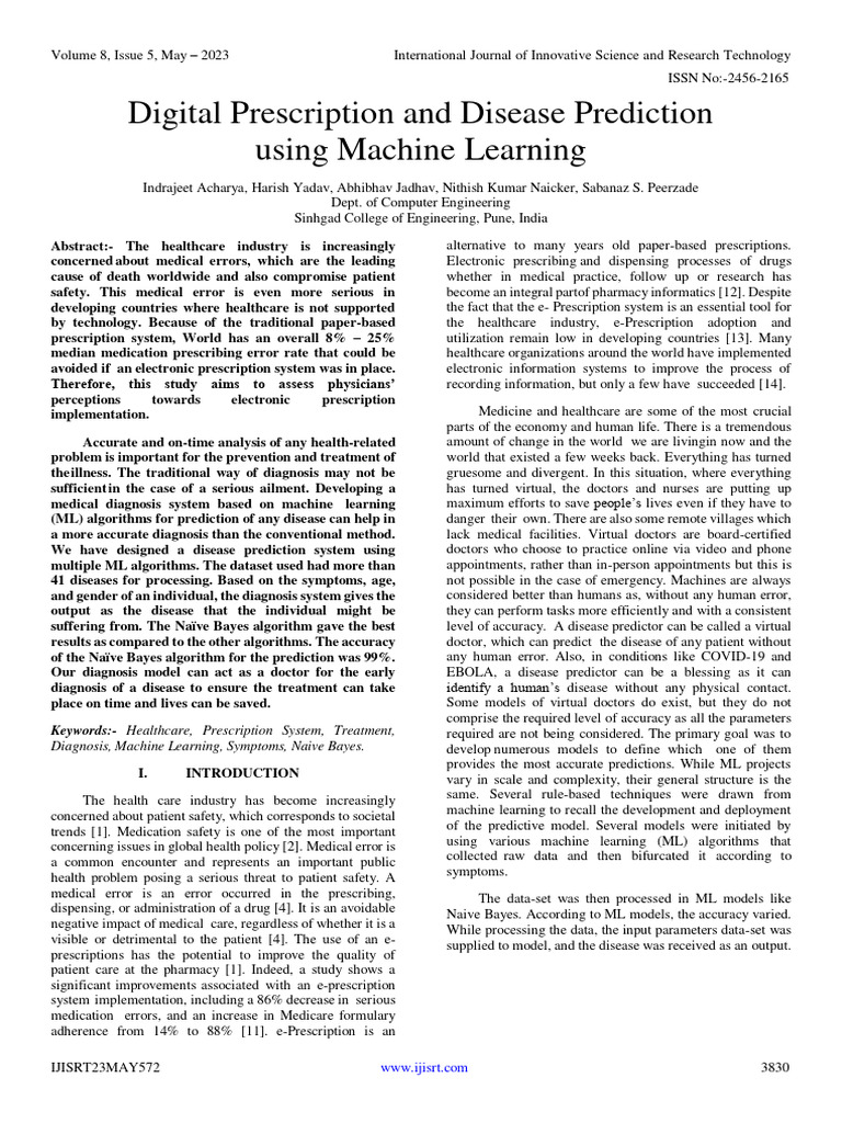 Digital Prescription and Disease Prediction Using Machine Learning | PDF | Machine Learning ...