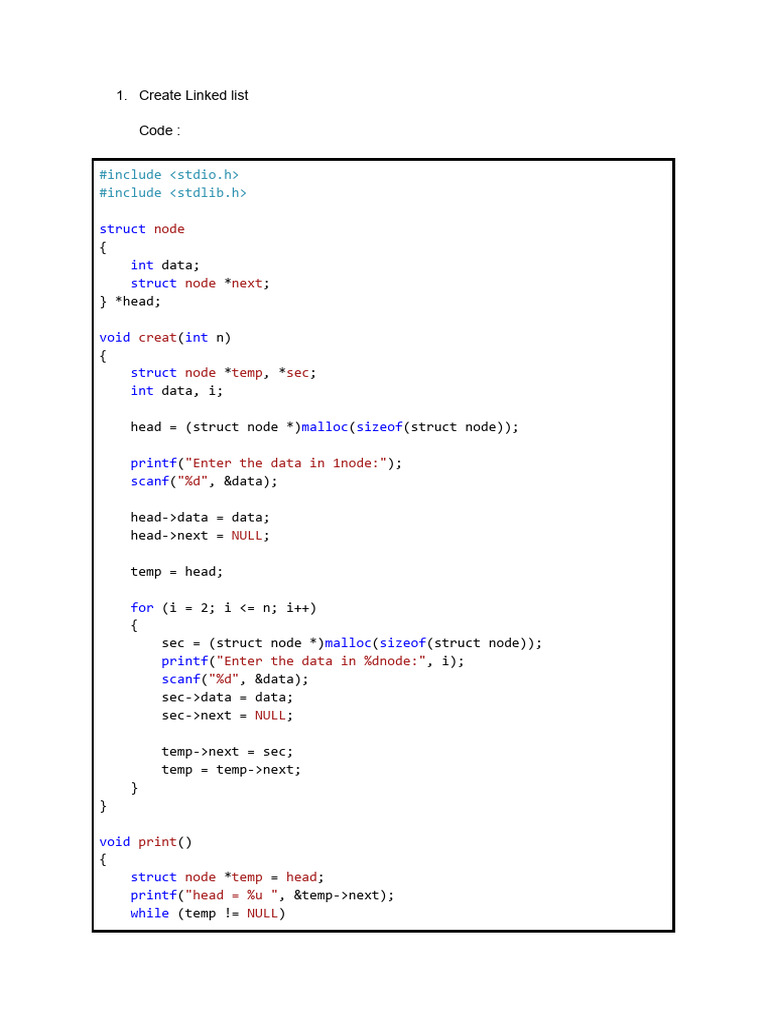 Linked List in C | PDF | Computer Programming | Computer Science