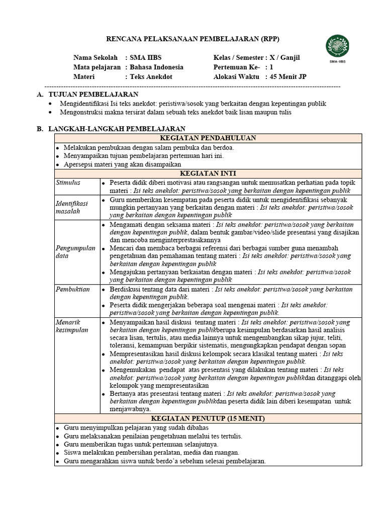 RPP 5 - Teks Anekdot | PDF | Karier & Perkembangan