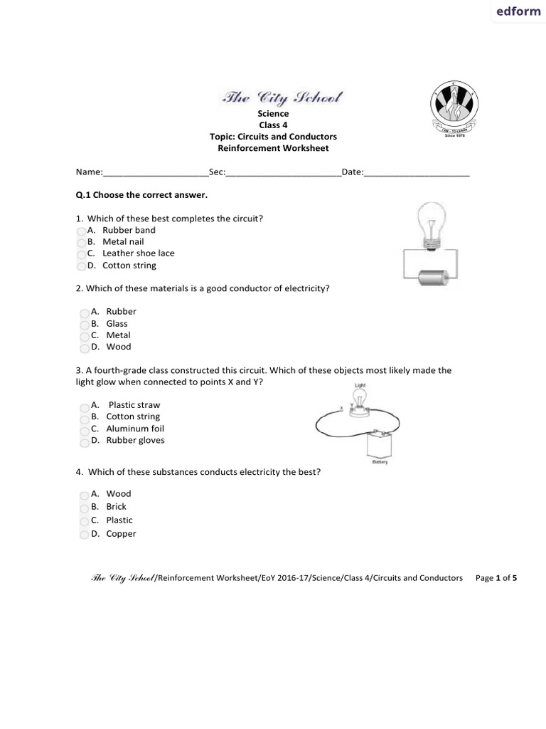 Print Science Class 4 Circuits and Conductors - Edform | PDF ...