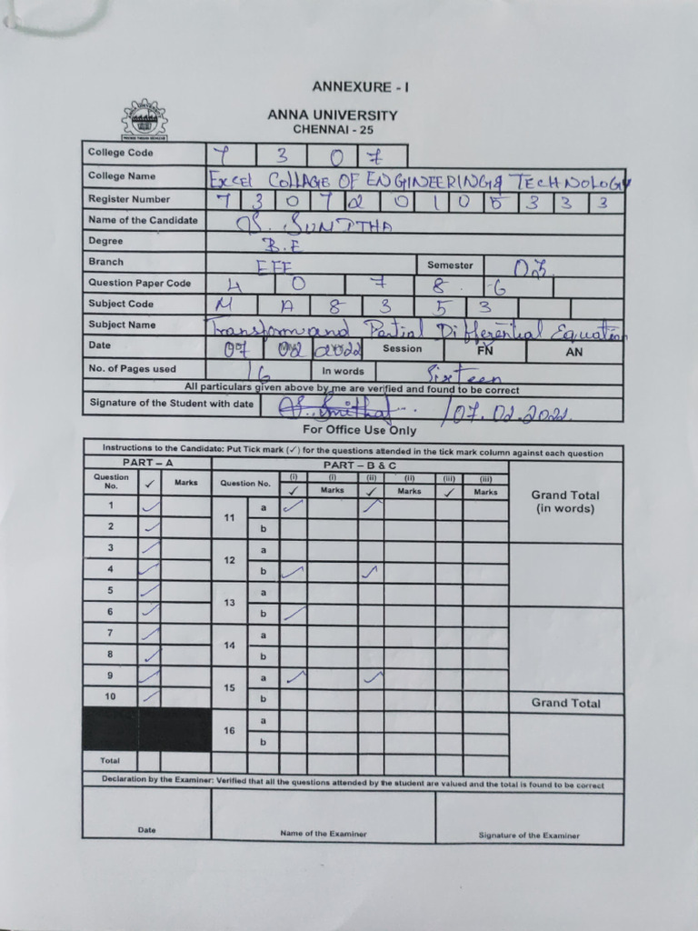 Anna University Exam Answer Sheet | PDF