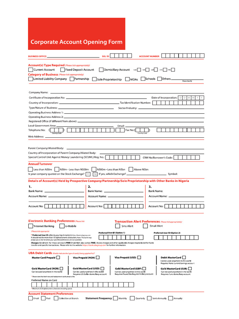 UBA Corporate Account Opening Form | PDF