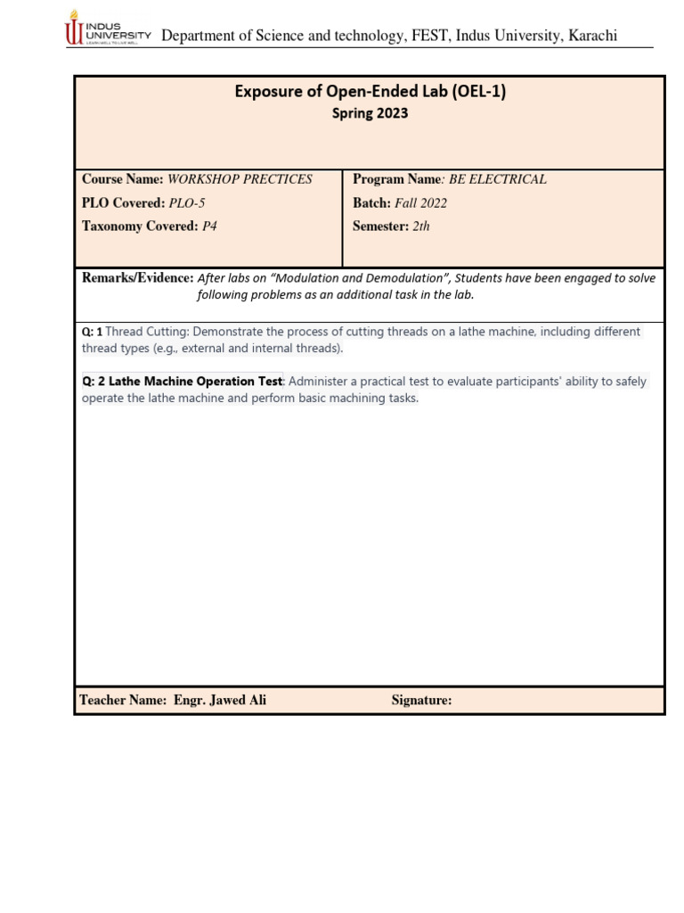 Oel of Workshop 1 | PDF