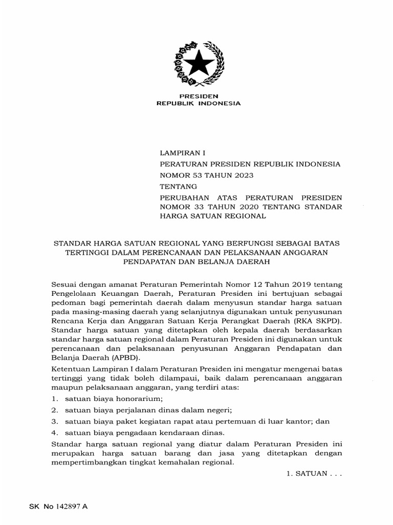 Lampiran I Salinan Perpres Nomor 53 Tahun 2023 | PDF