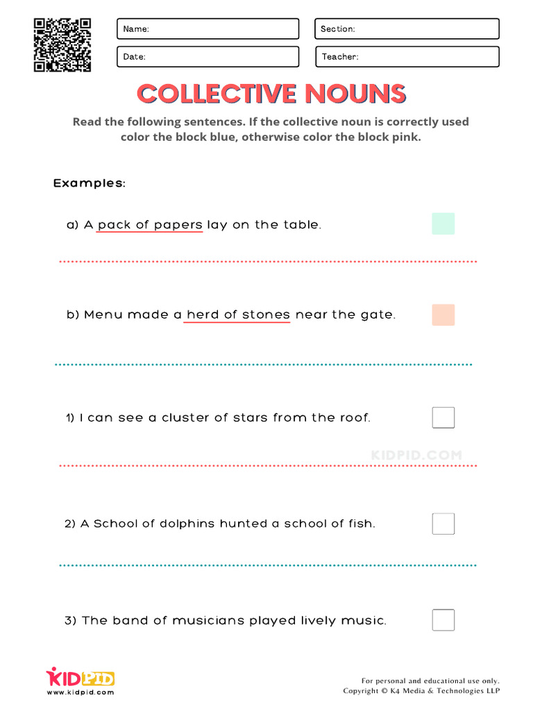 Identify Collective Nouns Printable Worksheets For Grade 2 | PDF