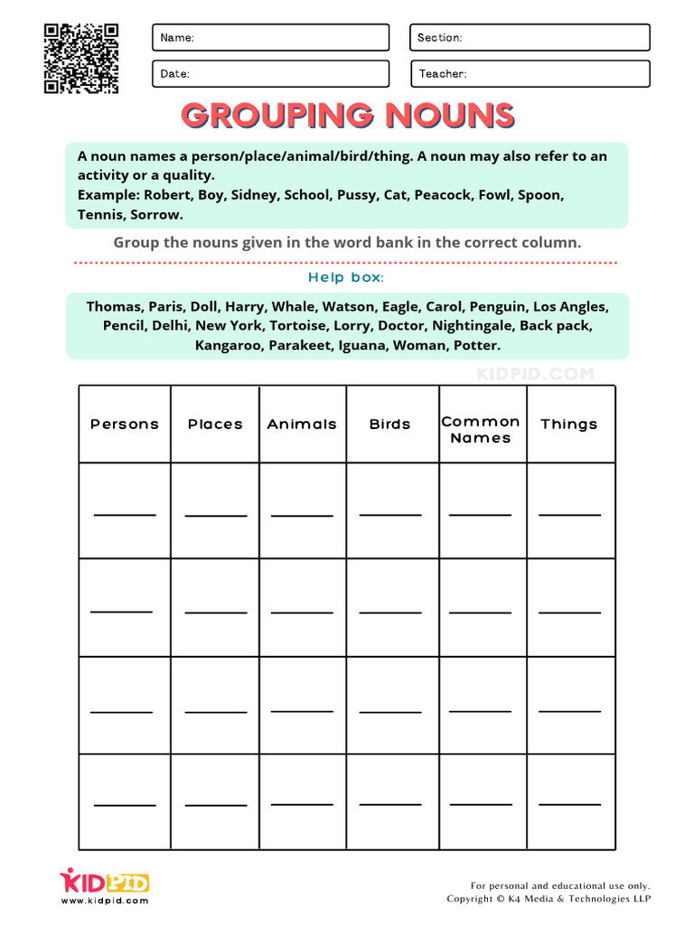 Grouping Nouns Printable Worksheets For Grade 2 | PDF