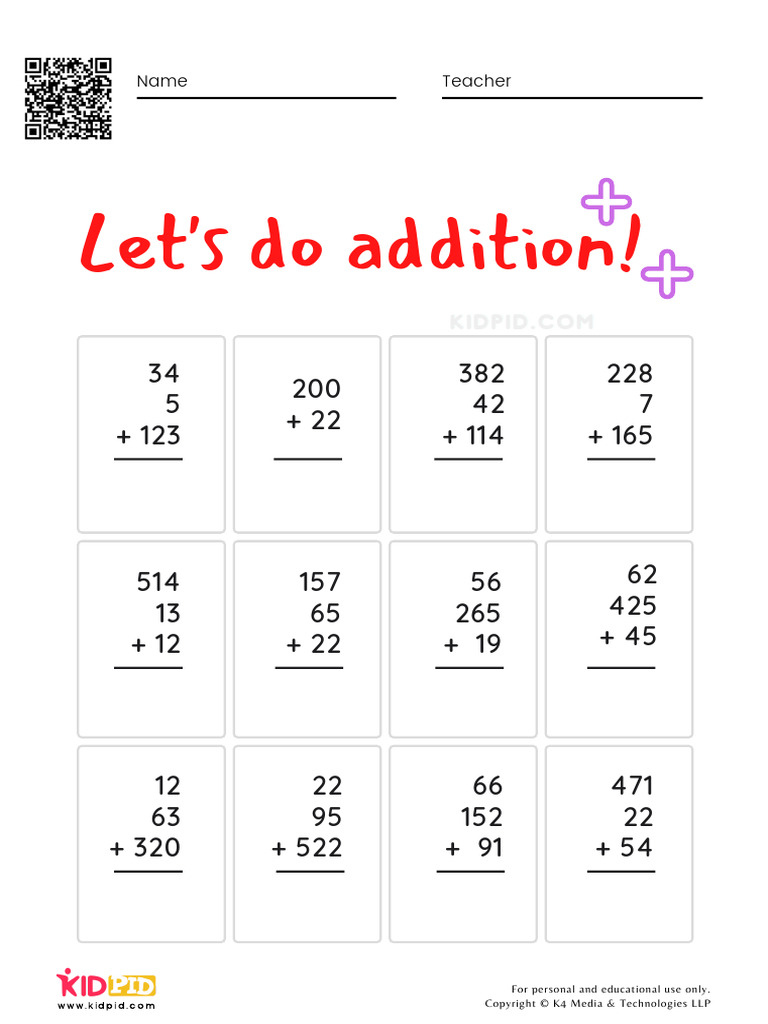 Multi-Digit Addition Math Foundational Worksheet | PDF