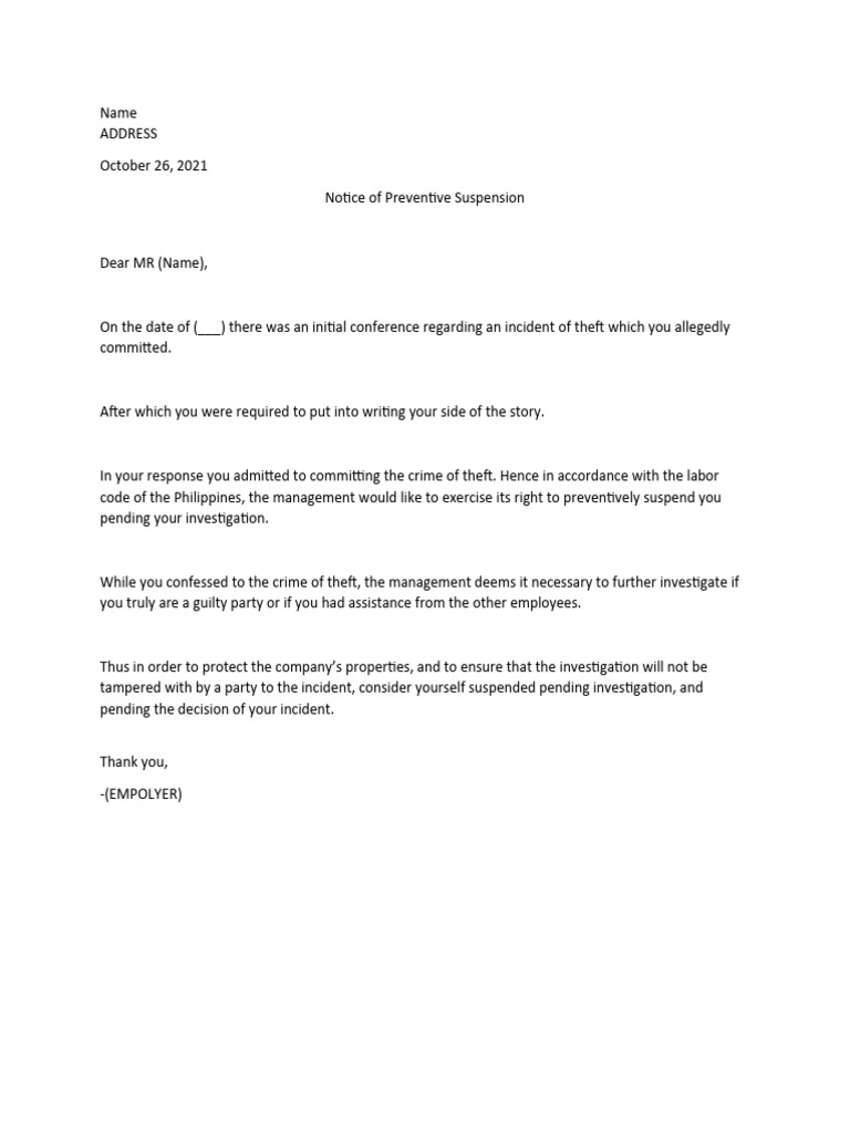 Notice of Preventive Suspension | PDF Notice of Preventive Suspension | PDF