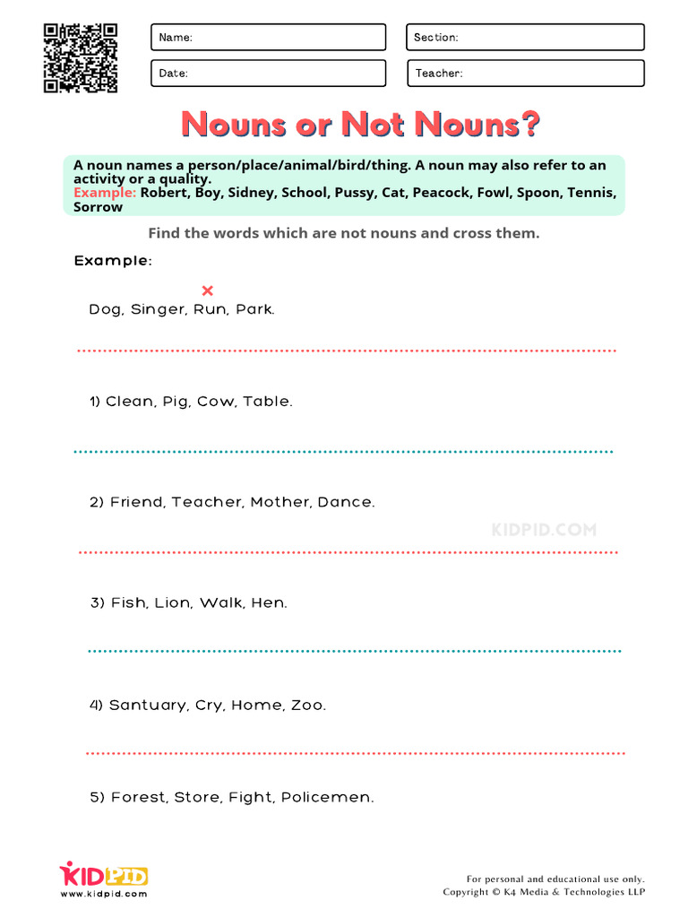 Nouns or Not Nouns Worksheets For Grade 2 | PDF