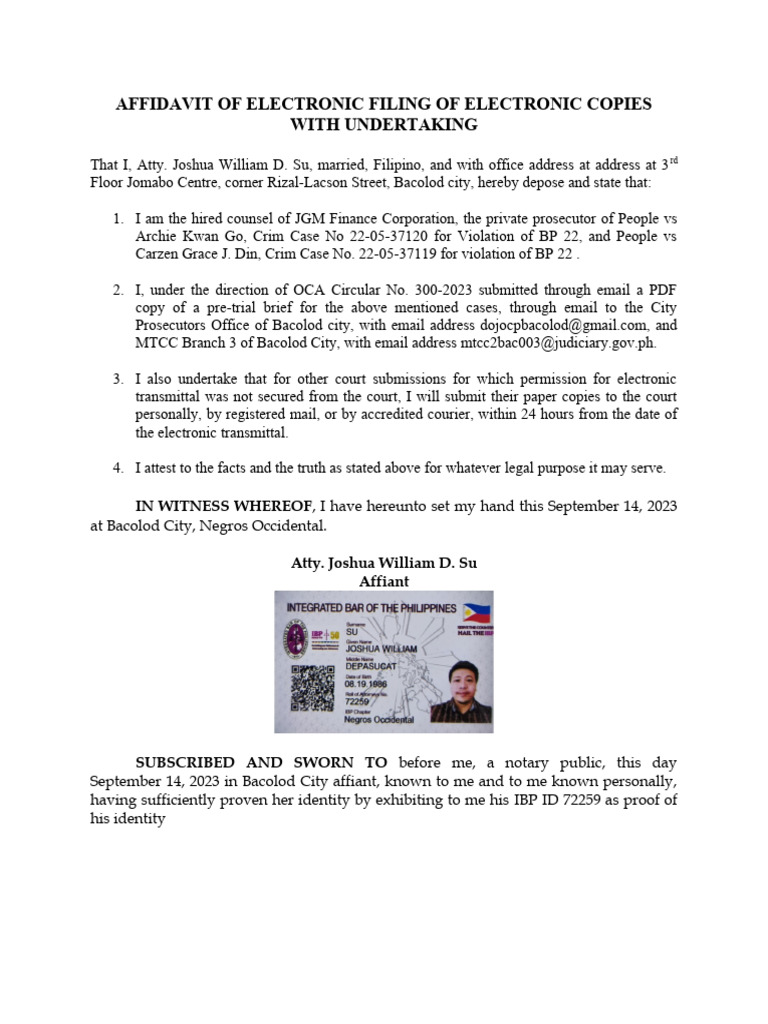 AFFIDAVIT of E Filing | PDF