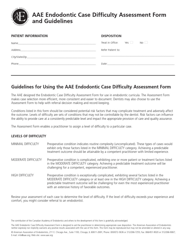 AAE Endodontic Case Difficulty Assessment | PDF | Clinical Medicine | Dentistry Branches