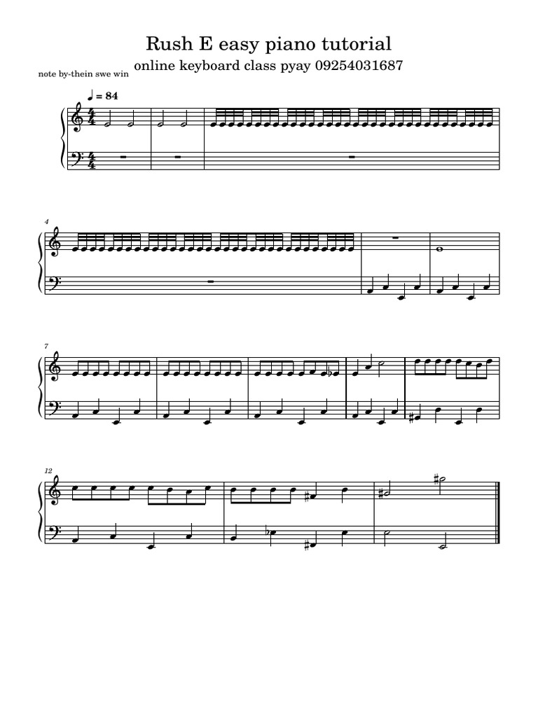 Rush E Sheet Music Boss Rush E Easy Piano Tutorial | PDF