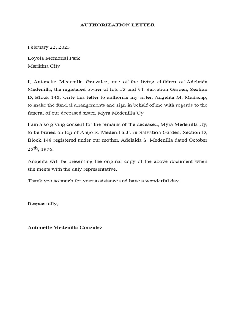 Authorization for Funeral Arrangements | PDF