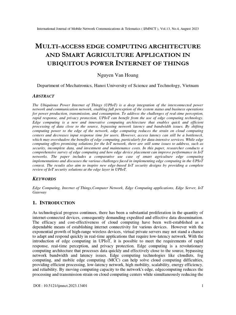 Multi Access Edge Computing Architecture And Smart Agriculture