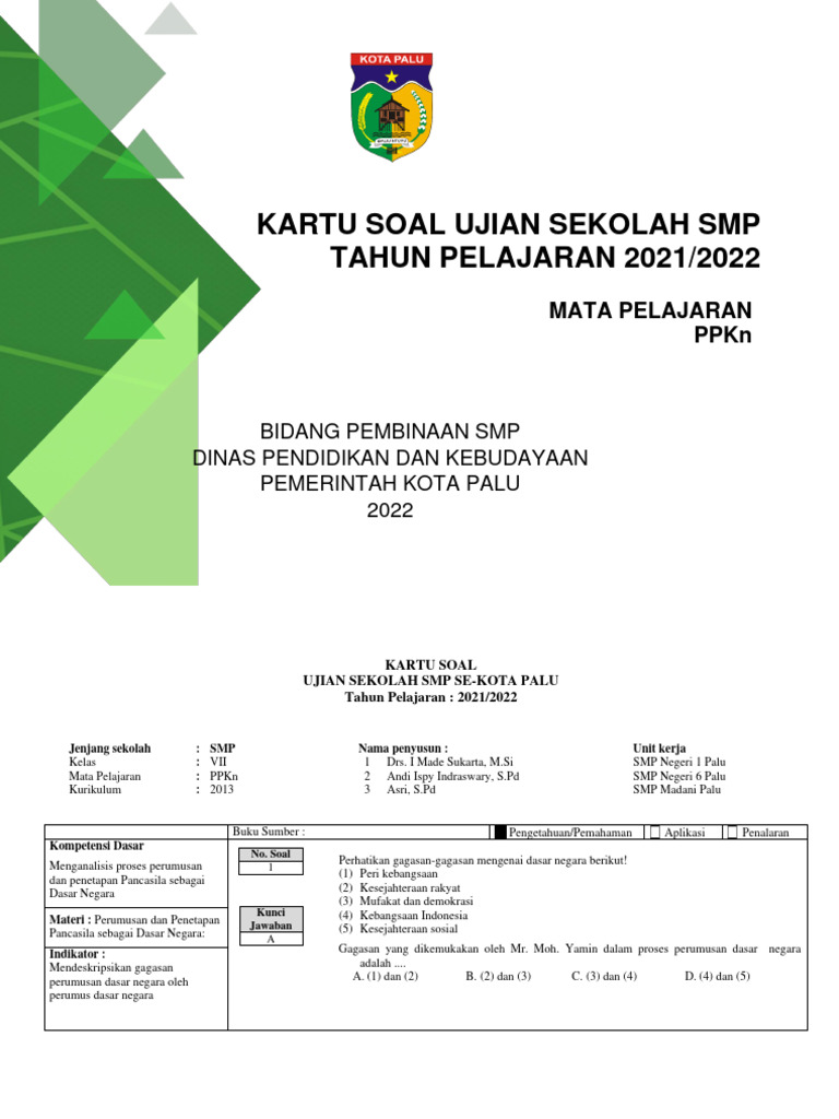 Kartu Soal US PPKN SMP-2021-2022 | PDF