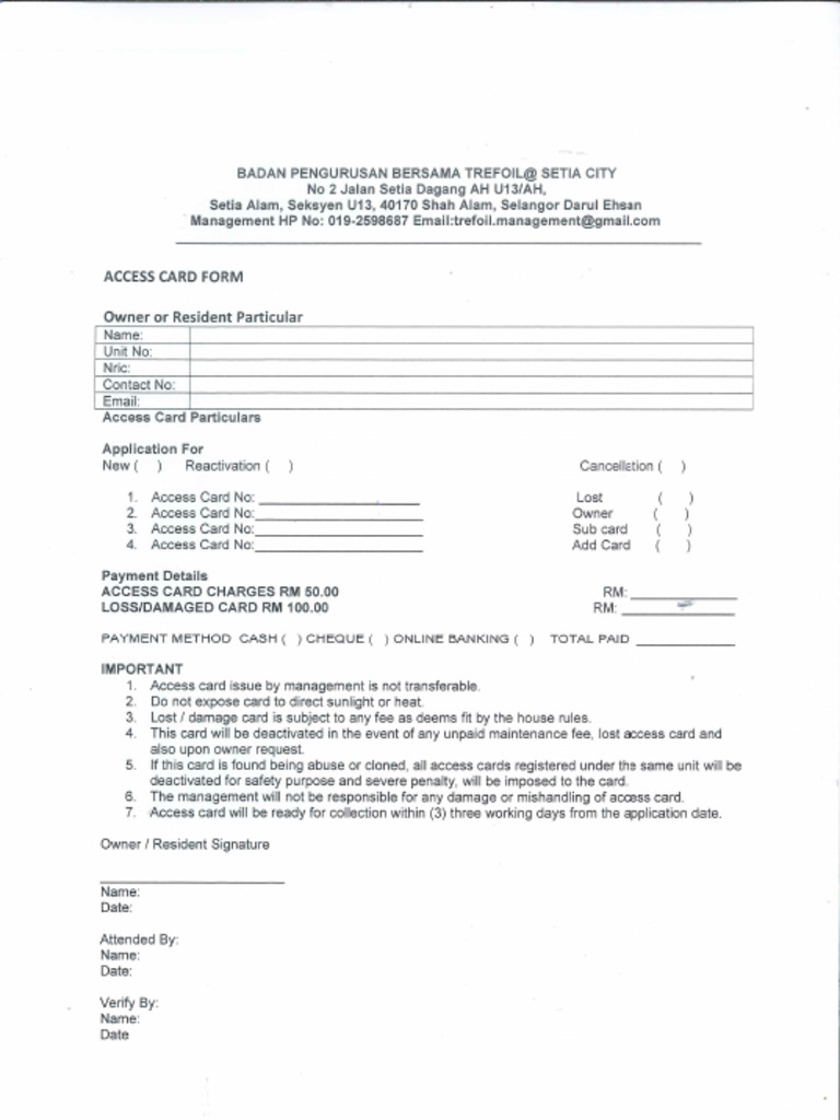 Accessc Card Form | PDF