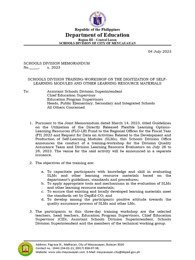 Schools Division Training-Workshop On The Digitization of Self-Learning ...