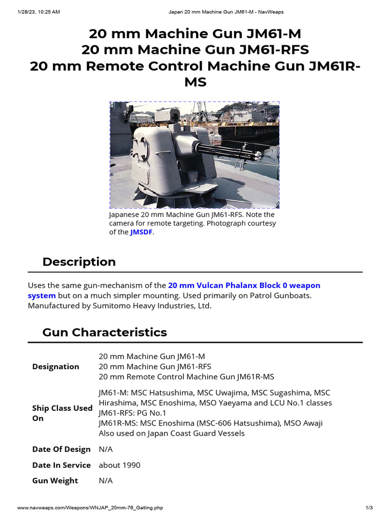 Japan 20 MM Machine Gun JM61-M - NavWeaps | PDF | Machine Gun | Gun