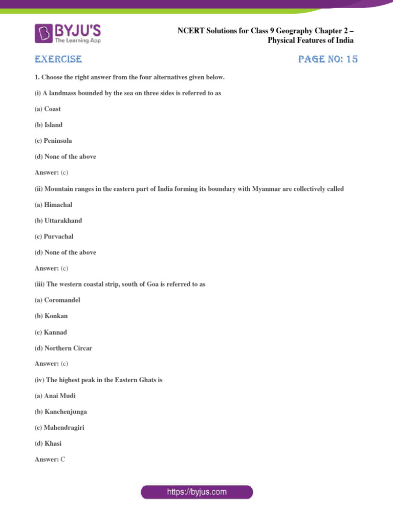 NCERT Solutions For Class 9 Geography Chapter 2 Physical Feature of ...