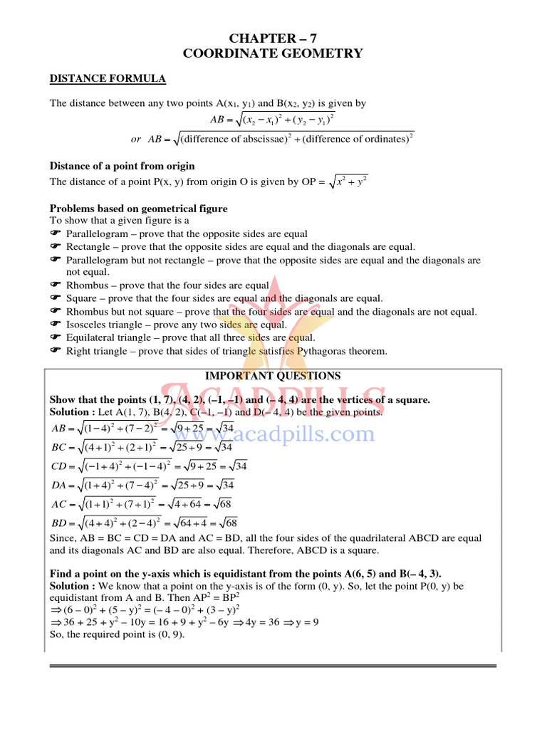 Co-Ordinate Geometry Most Important Questions | PDF | Triangle | Rectangle
