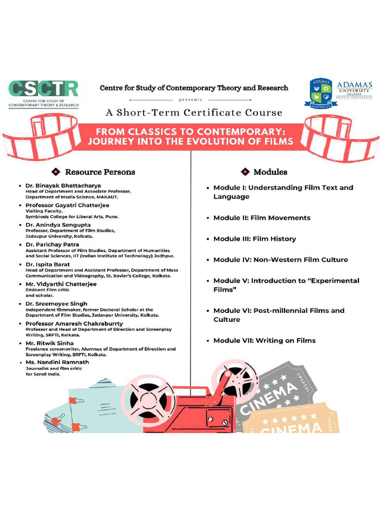 Film Studies Course, CSCTR, Adamas University | PDF