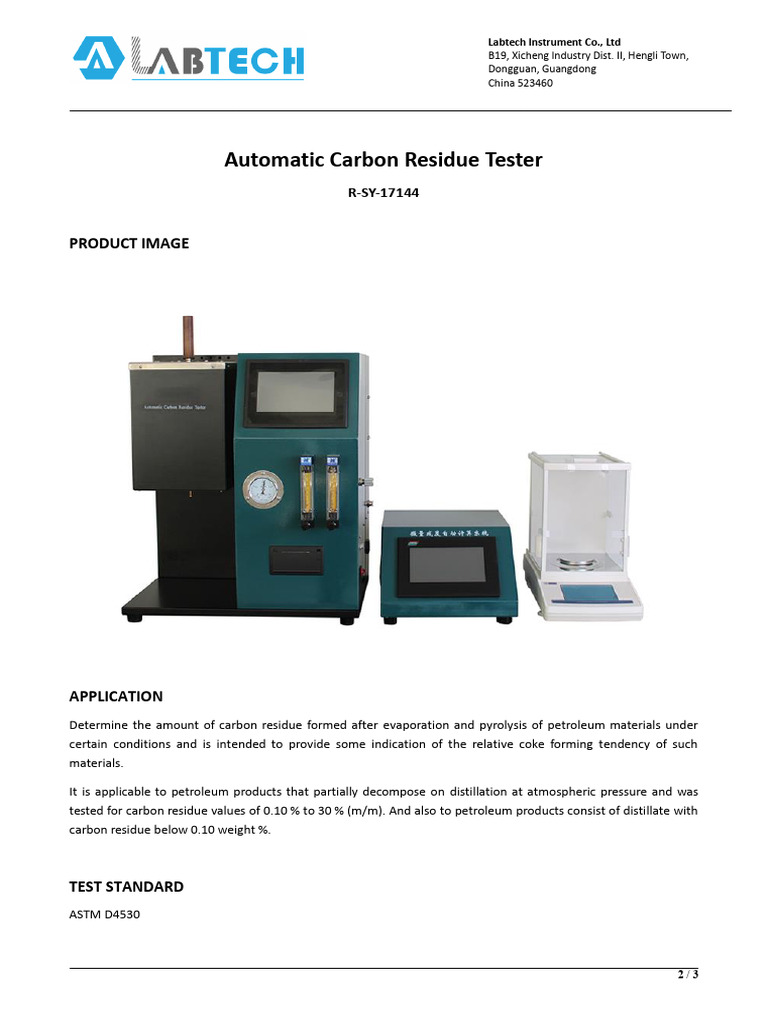 Quotation of Automatic Carbon Residue Tester - Labtech | PDF | Carbon ...