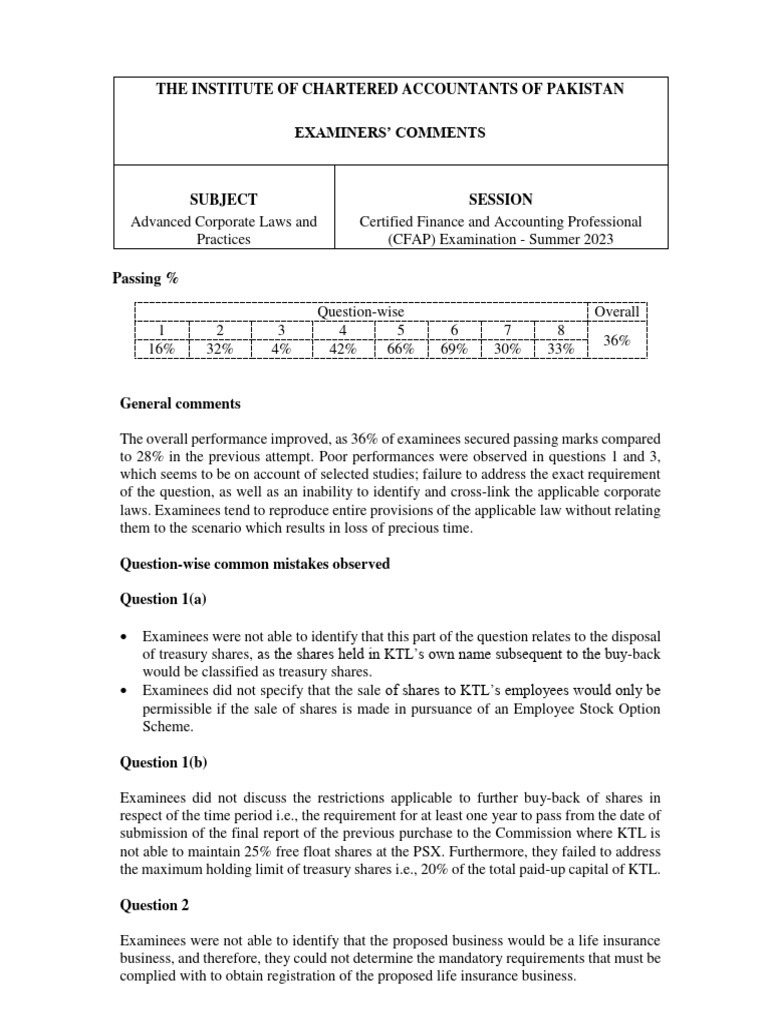 CFAP 2 CL Summer 2023 | PDF | Corporate Law | Stocks