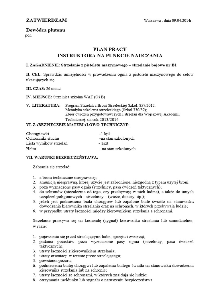 Plan Pracy 2 Strzelanie Z Pistoletu Maszynowego Do Celu Ukazującego Się | PDF