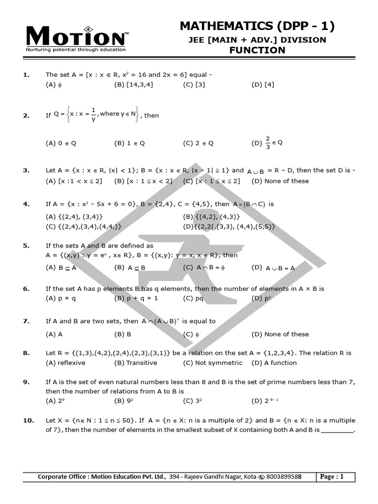 Maths DPP (Relation and Function) | PDF | Function (Mathematics) | Equations