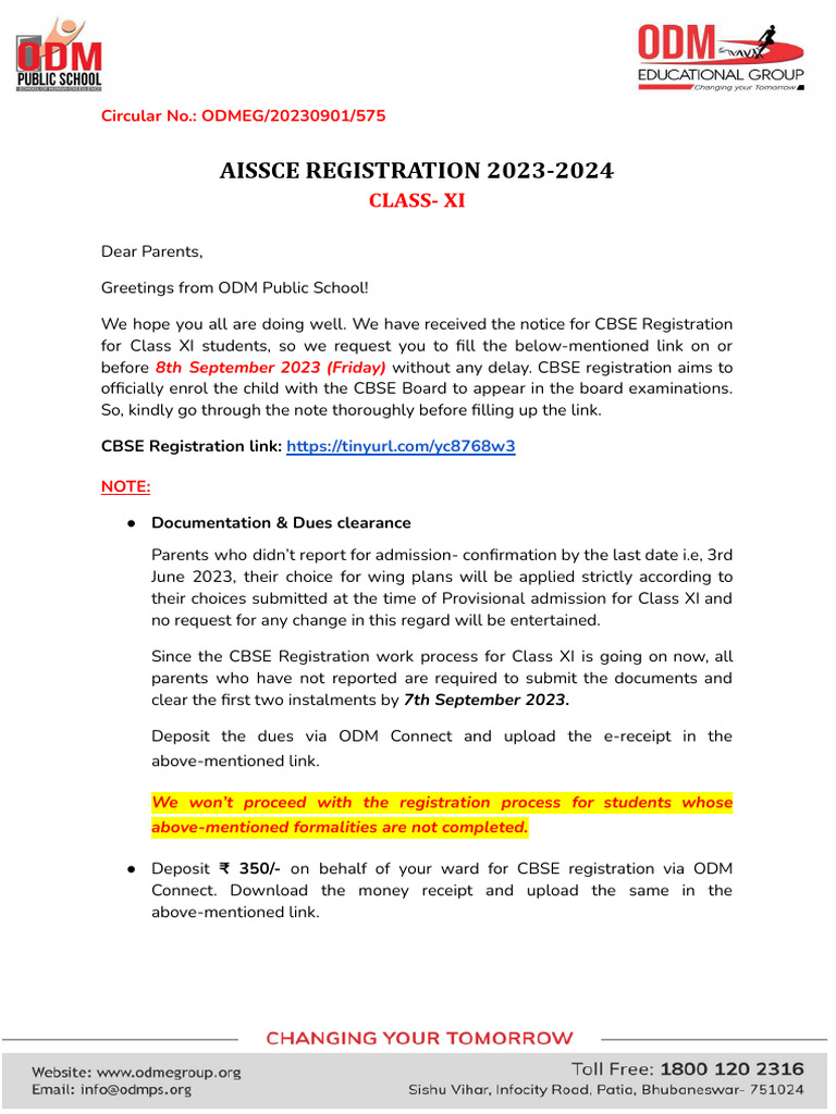 ODMEG - 20220901 - 575 - CBSE Registration - XI (OPS) - 2022-2023 | PDF ...