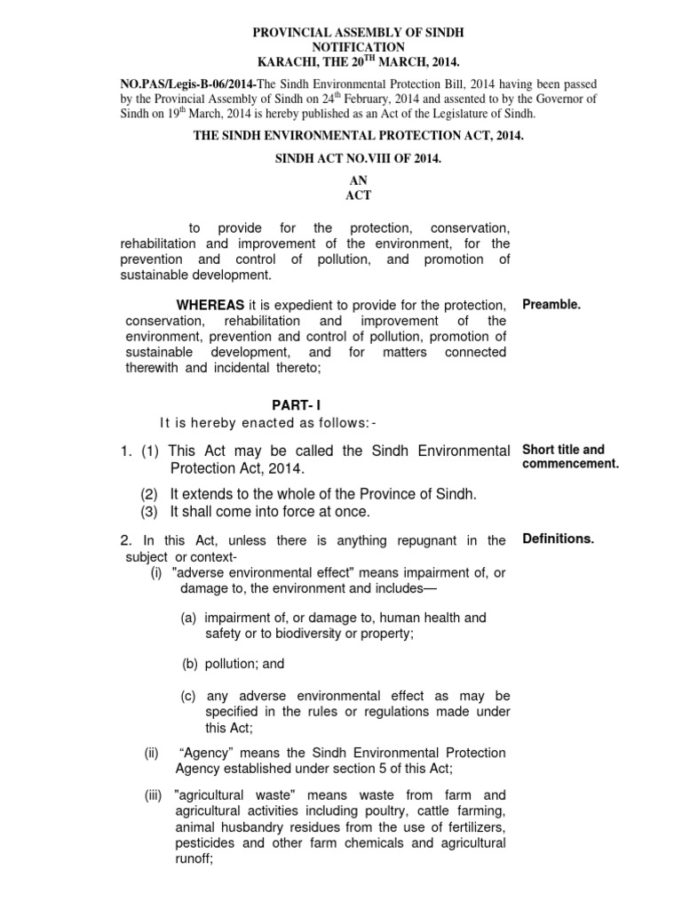 The Sindh Environmental Protection Act 2014 | PDF | Law | Science ...