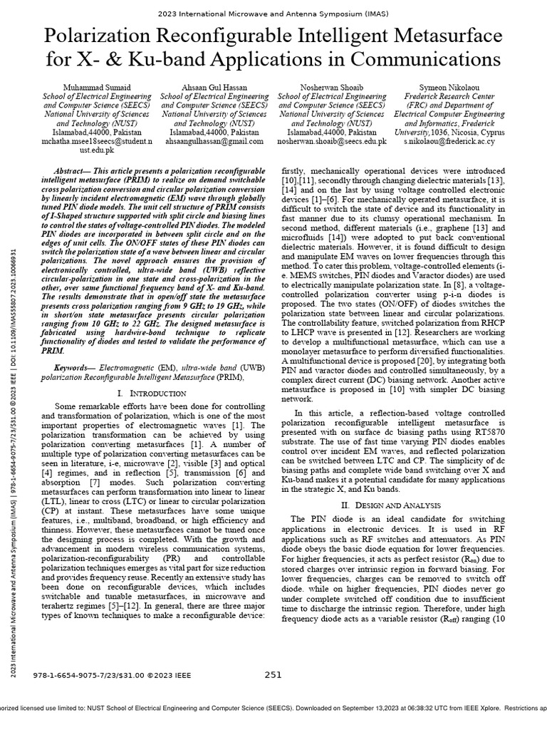 Polarization Reconfigurable Intelligent Metasurface For X Amp Ku Band