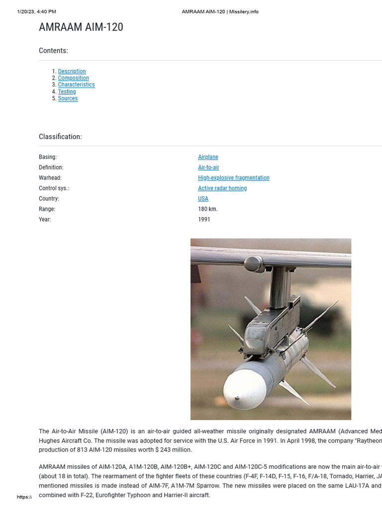 AMRAAM AIM-120 - Missilery - Info | PDF
