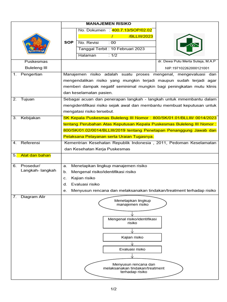 Sop Manajemen Risiko | PDF