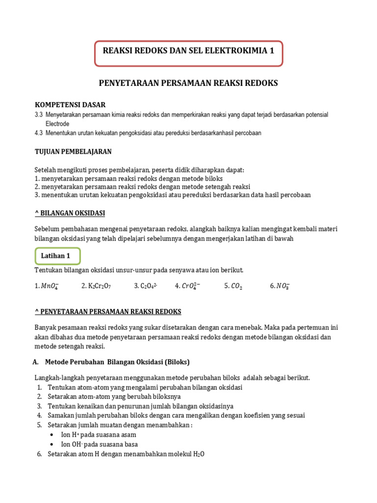 Modul Reaksi Redoks Dan Elektrokimia 1 | PDF