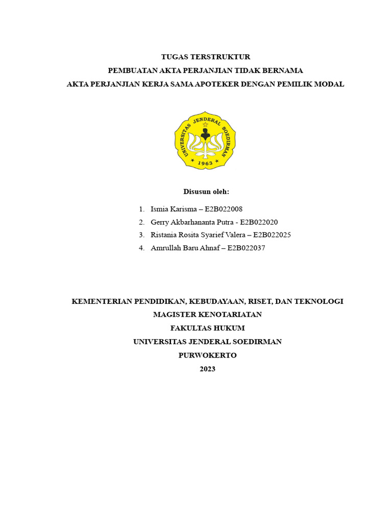 AAA NEWW Analisis Tugas TPA 3 Akta Perjanjian Apoteker Dan Pemberi Modal | PDF
