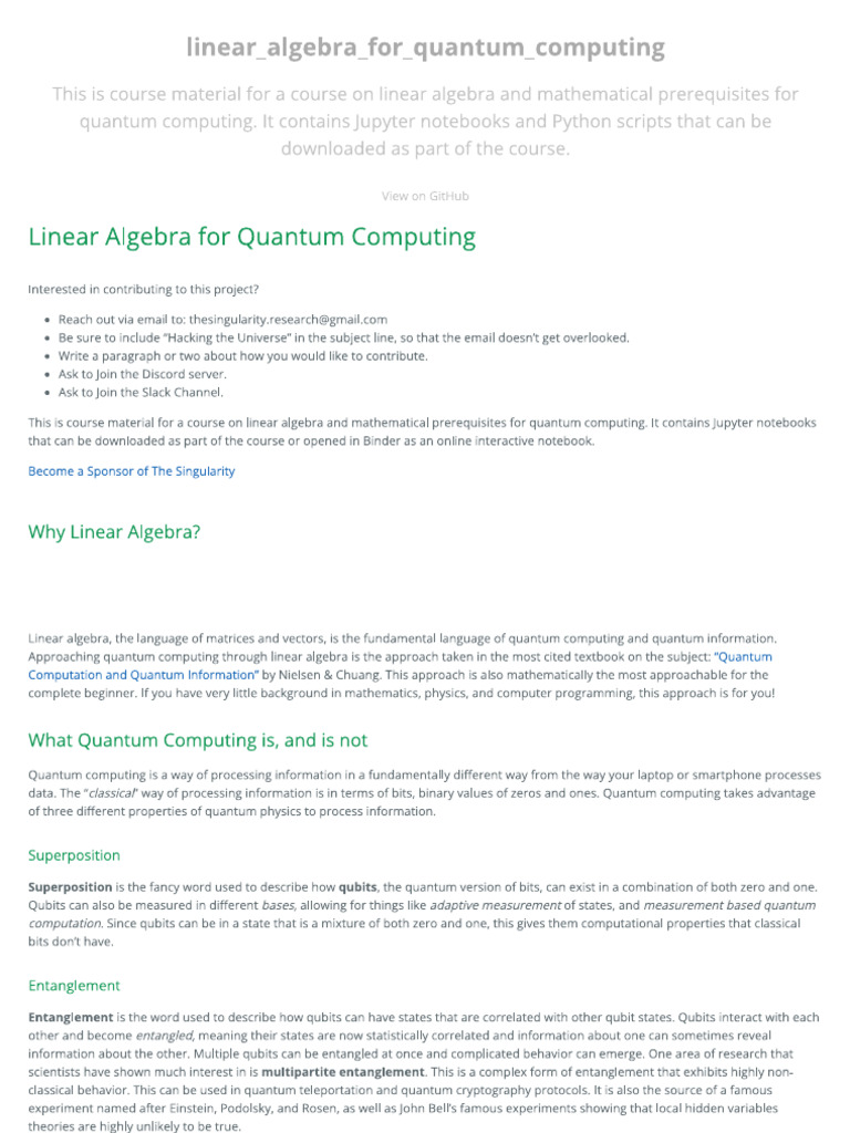 Linear Algebra For Quantum Computing (From Amelie Schreiber Notebook) | PDF | Mathematics ...