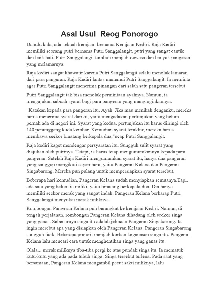 Asal Usul Reog Ponorogo | PDF