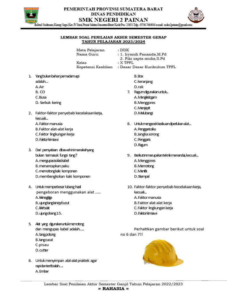 X TPFL Soal DDK Semester Genap 2023 | PDF